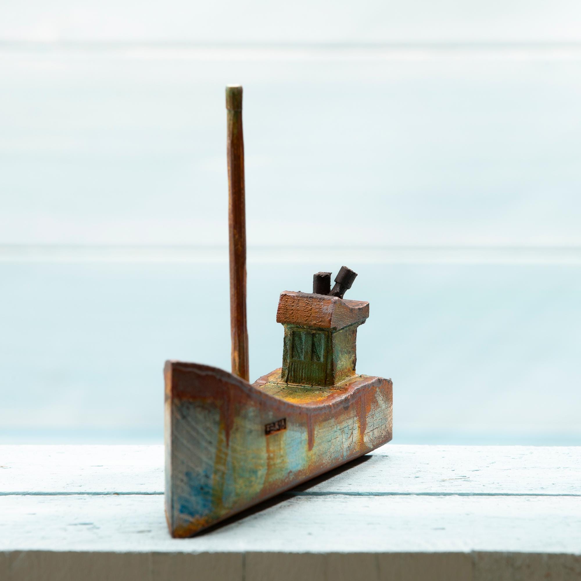 Fishing Boat Hand Carved & Unique, Pine Wood, Rustic Weathered Ship ...