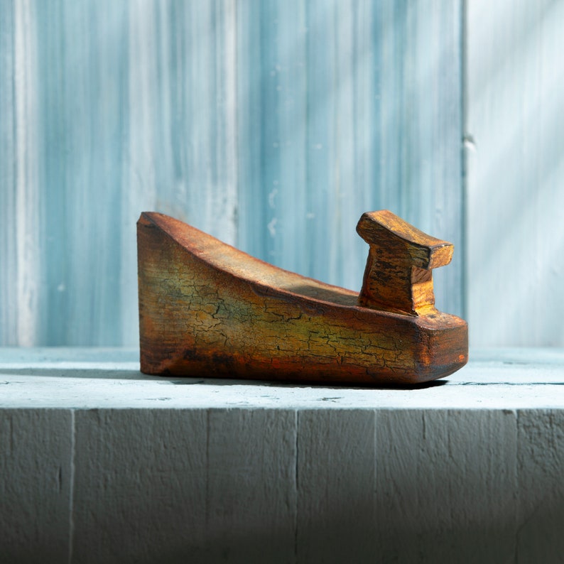 Hand Carved Wood Fishing Boat, Rustic Whimsical Ship With Character ...