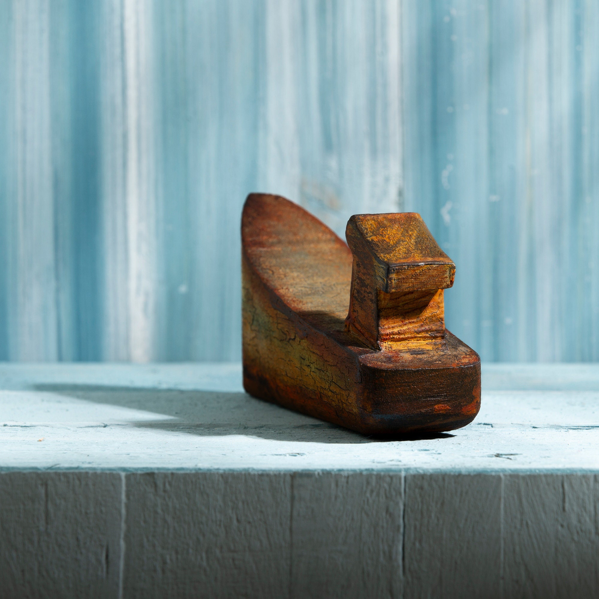 Hand Carved Wood Fishing Boat, Rustic Whimsical Ship With Character ...