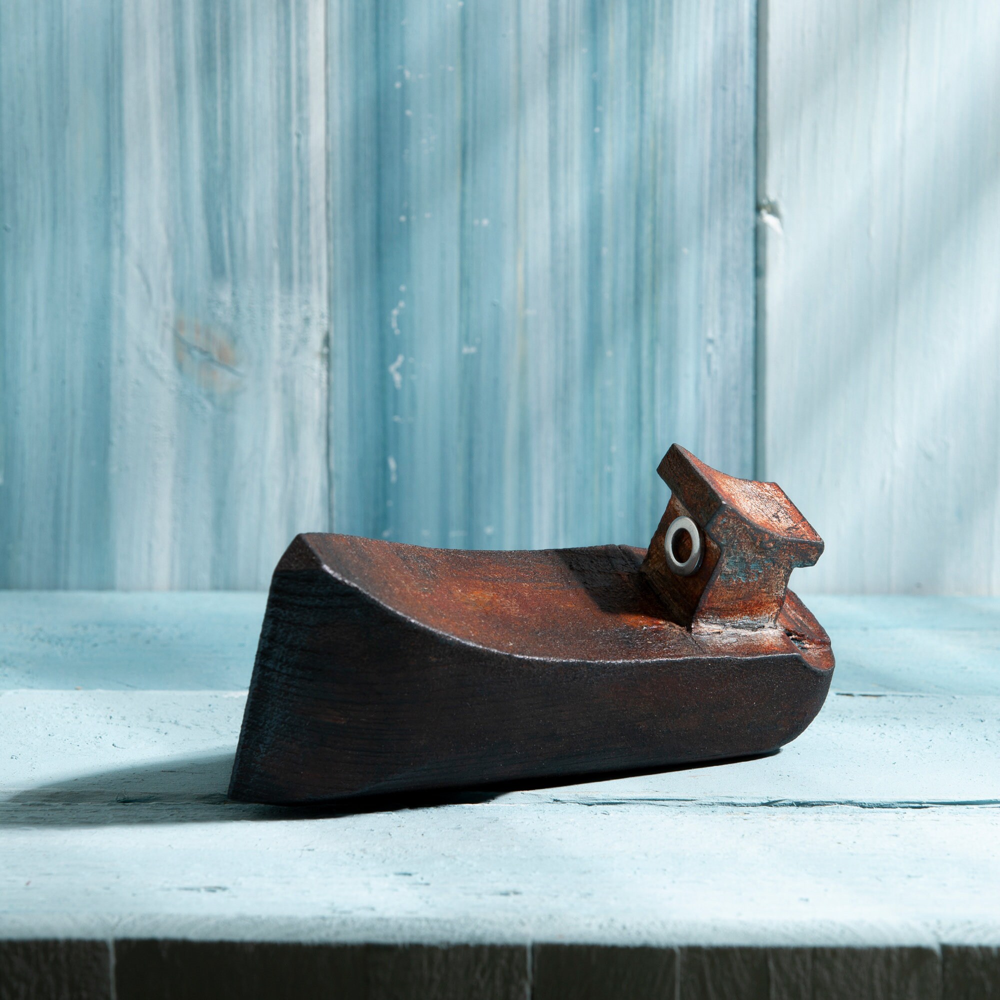 Hand Carved Wood Fishing Boat, Rustic Whimsical Ship With Character ...