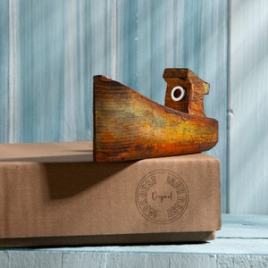 Hand Carved Wood Fishing Boat, Rustic Whimsical Ship With Character ...