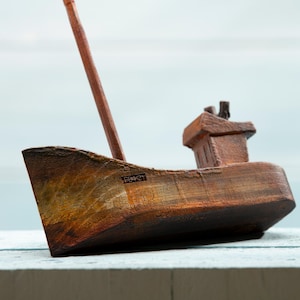 Fishing Boat Hand Carved & Unique, Wooden Rustic Weathered Ship ...