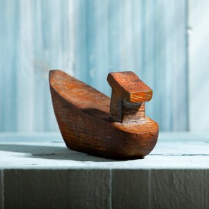 Hand Carved Wood Fishing Boat, Rustic Whimsical Ship Character ...