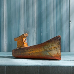 Hand Carved Wood Fishing Boat, Rustic Whimsical Ship With Character ...