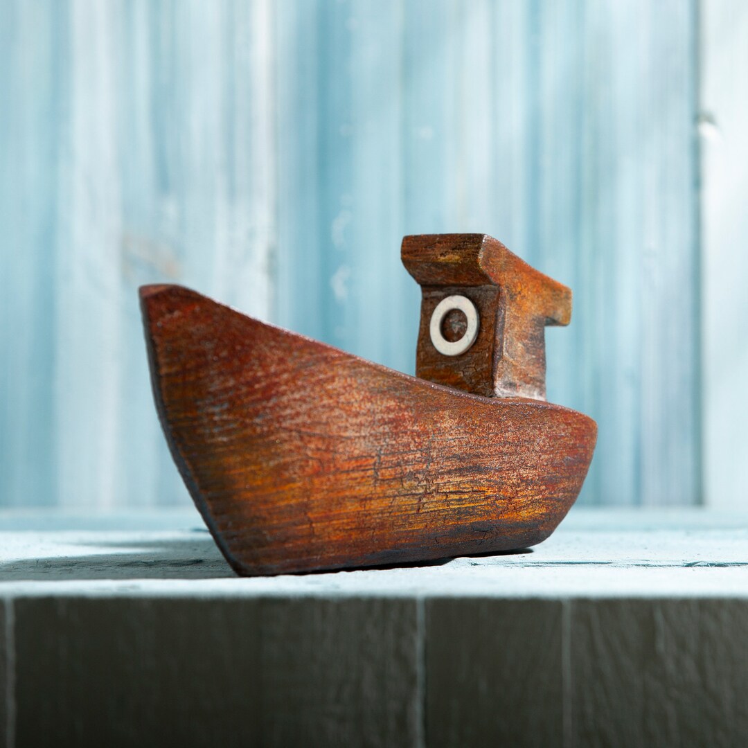 Hand Carved Wood Fishing Boat, Rustic Nautical Decor - Etsy