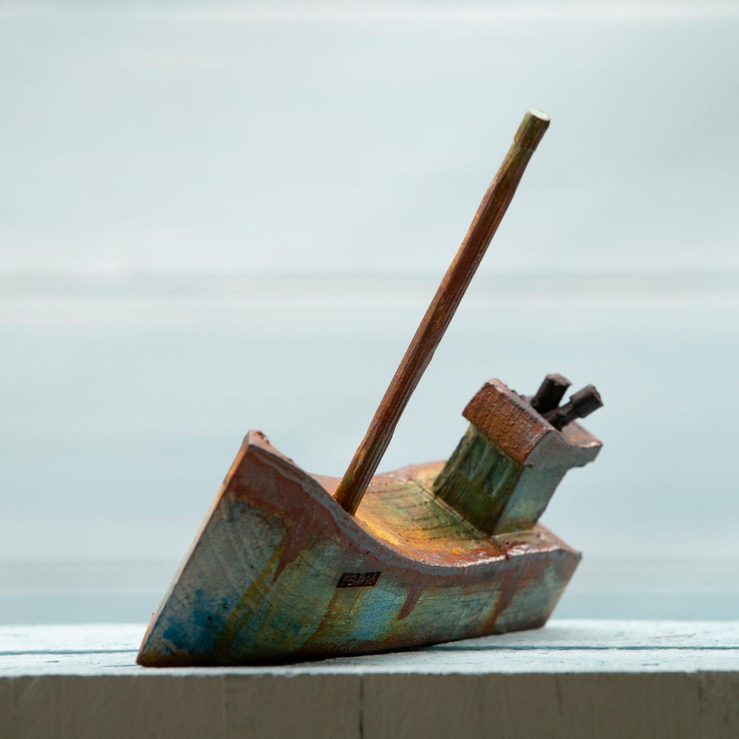 Fishing Boat Hand Carved & Unique, Pine Wood, Rustic Weathered Ship ...