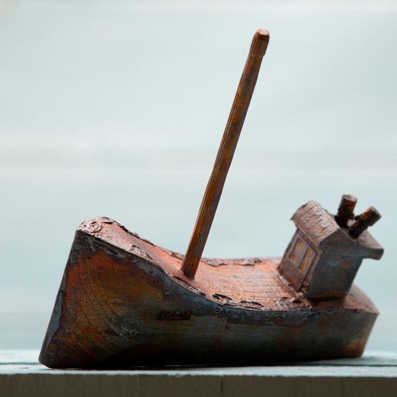 Fishing Boat Hand Carved & Unique, Wooden Rustic Weathered Ship ...