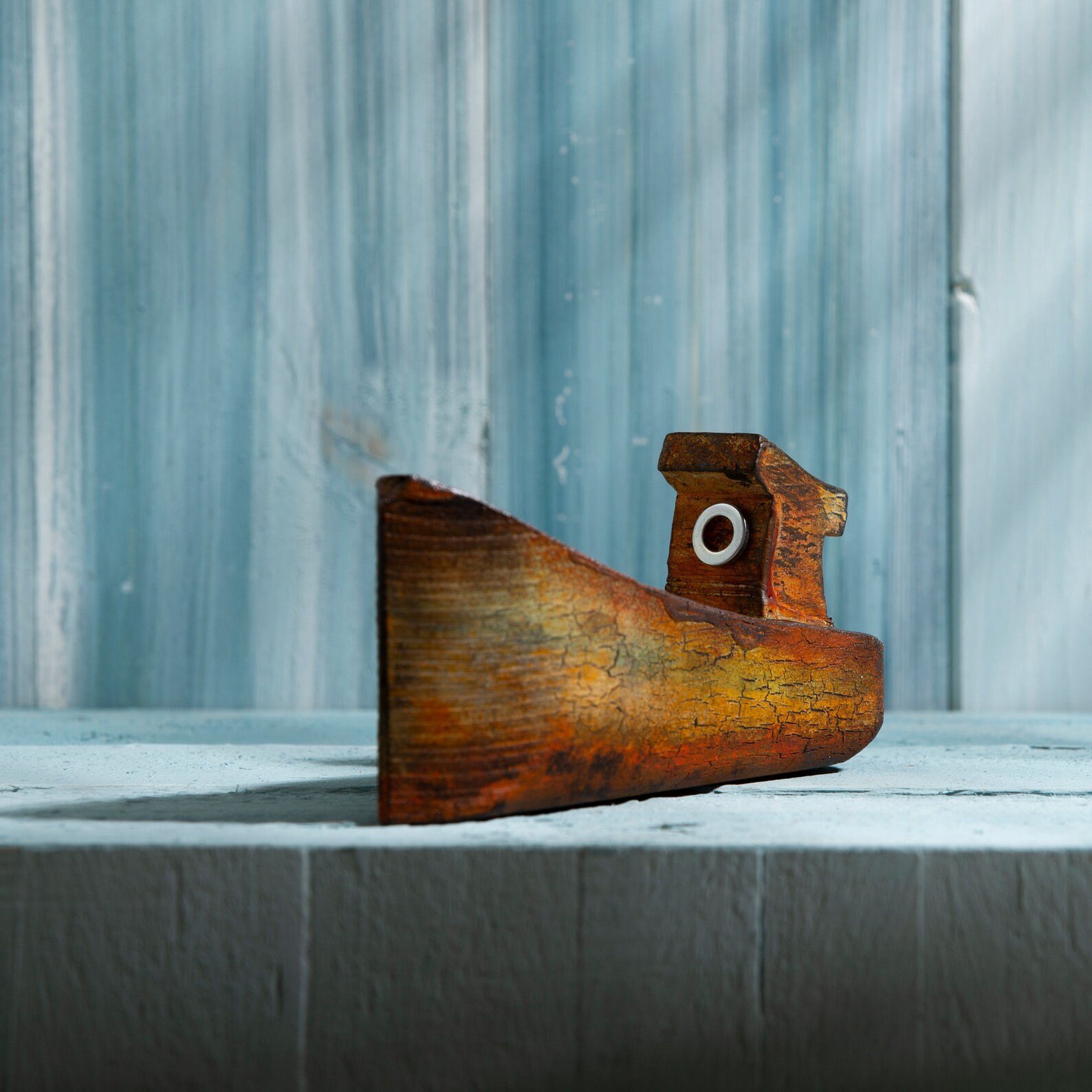 Hand Carved Wood Fishing Boat, Rustic Whimsical Ship With Character ...