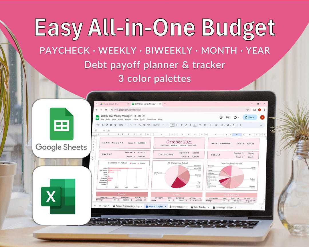 All-in-one Budget Spreadsheet Excel and Google Sheets | Monthly ...