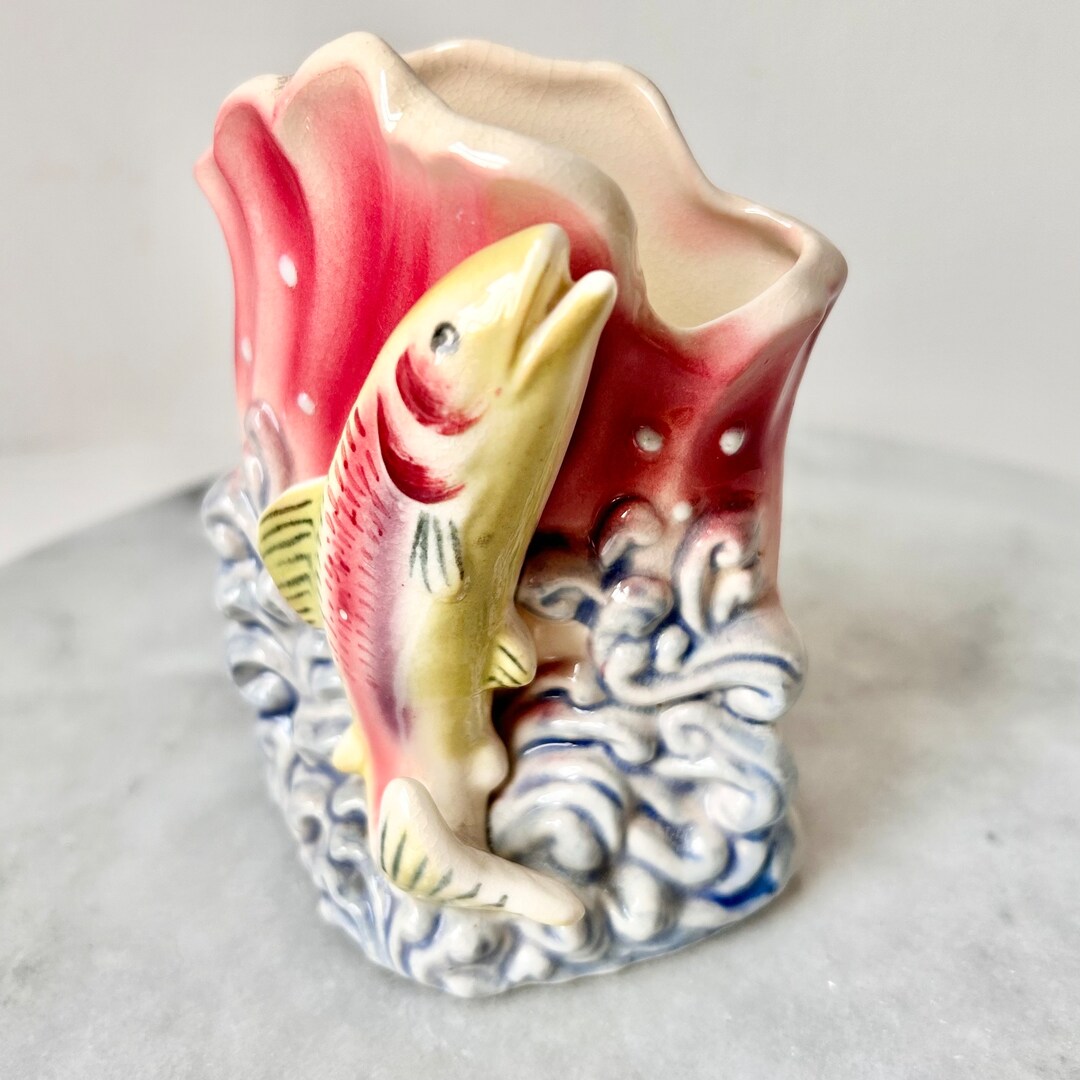 Leaping Fish Ceramic Wall Pocket Vase Pink Koy Shafford Pottery - Etsy