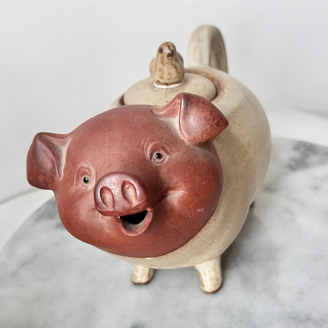 Vintage Stoneware Pig and Bird Teapot Japan - Etsy