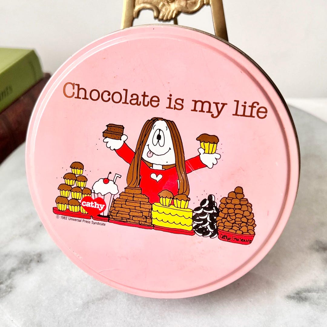 Vintage Cathy Cartoon Cookie Tin Chocolate is My Life 1980s - Etsy