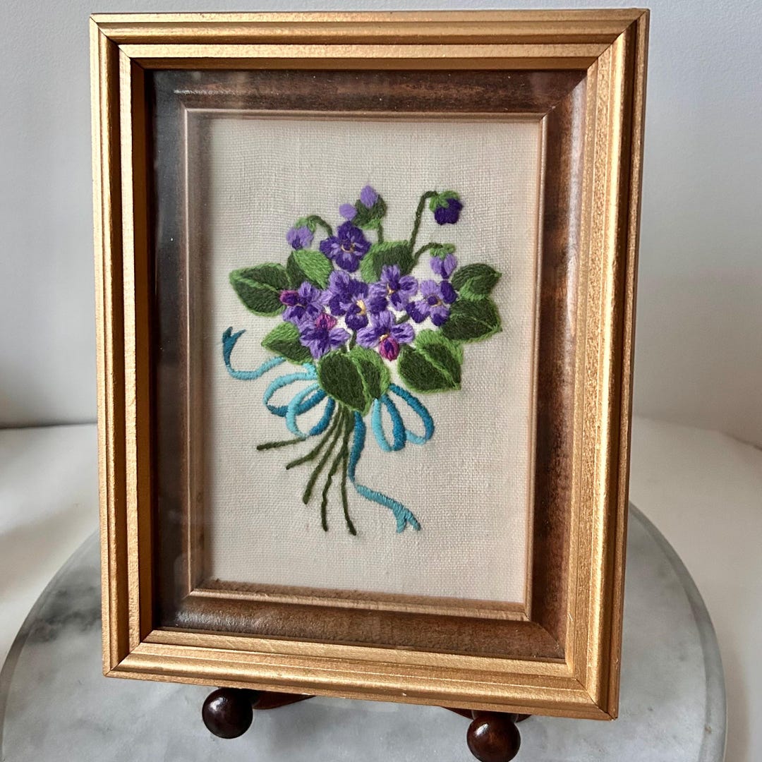 Forget-me-not Embroidered Floral Vintage Crewel - Etsy