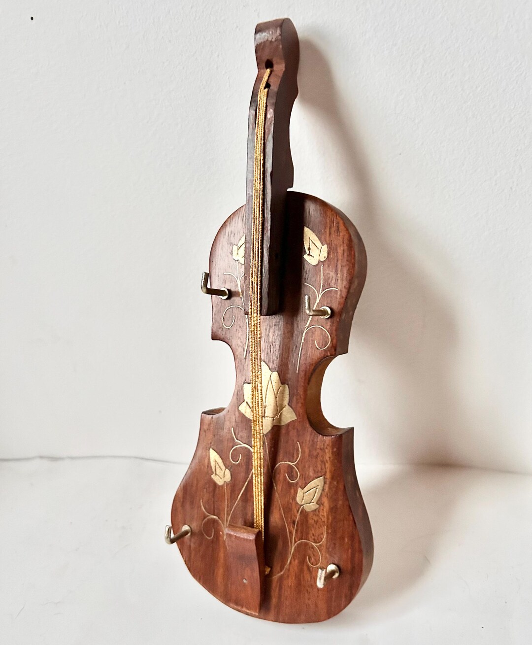 Wood Fiddle Brass Inlay Key Hook Violin Cello - Etsy