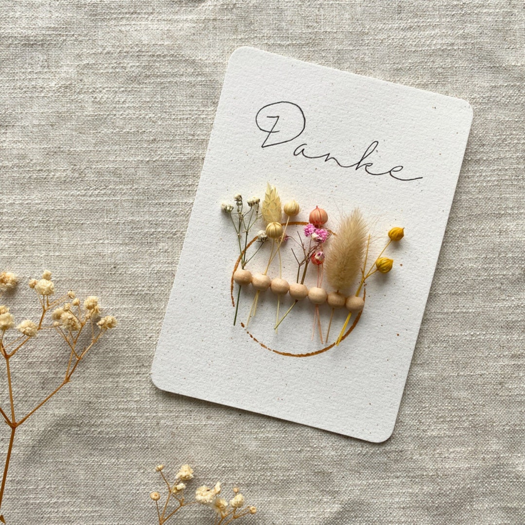 Dankeskarte Postkarte Danke Dankeschön Karte Trockenblumen Karte Danke ...