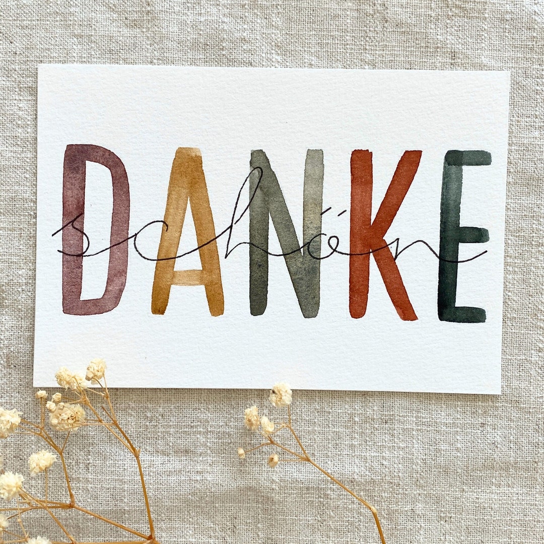 Karte Dankeschön Postkarte Aquarell Von Herzen Dankeschön Dankeskarte ...