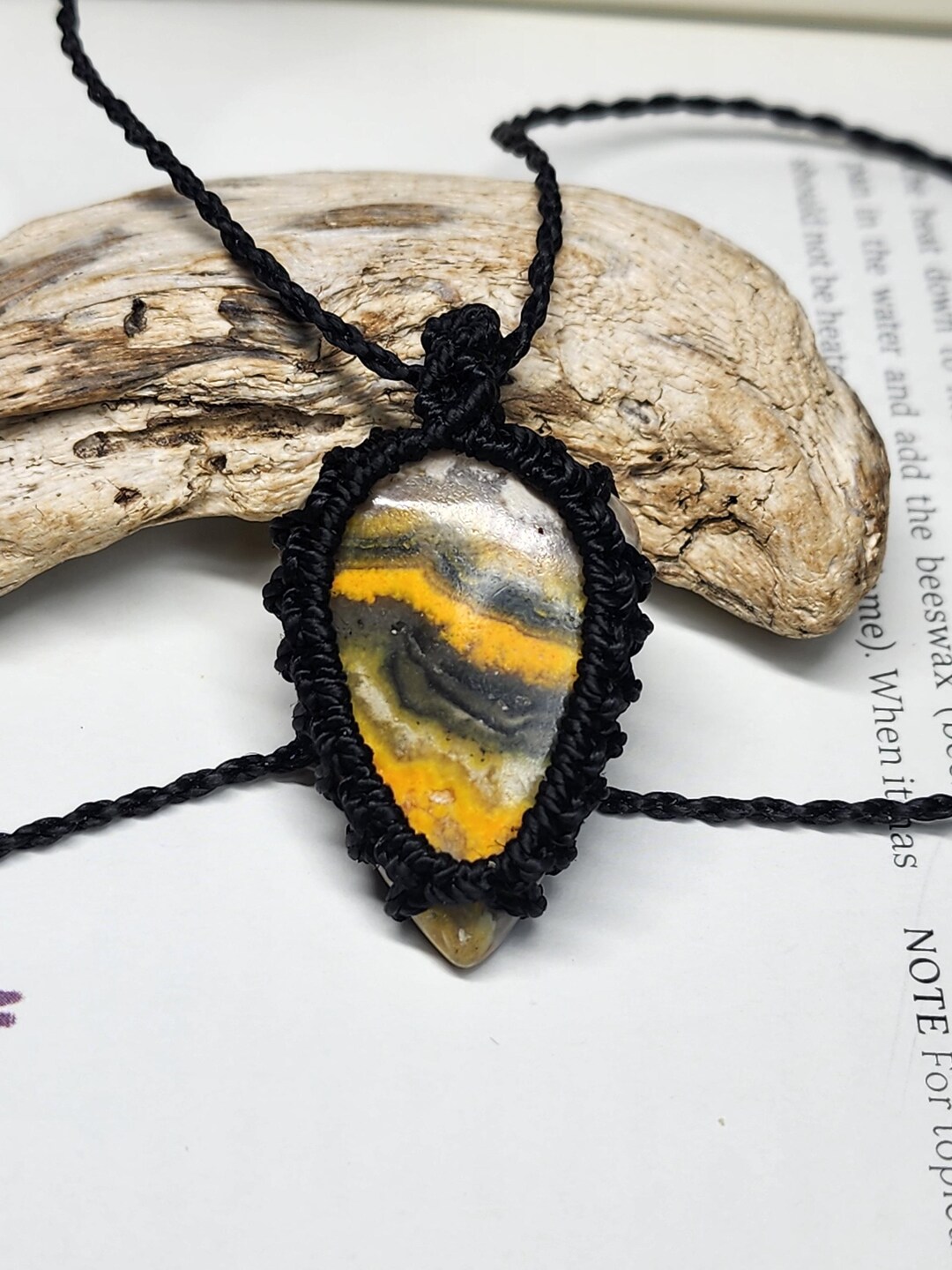 Jasper Bumble Bee Micro-macrame Necklace - Etsy