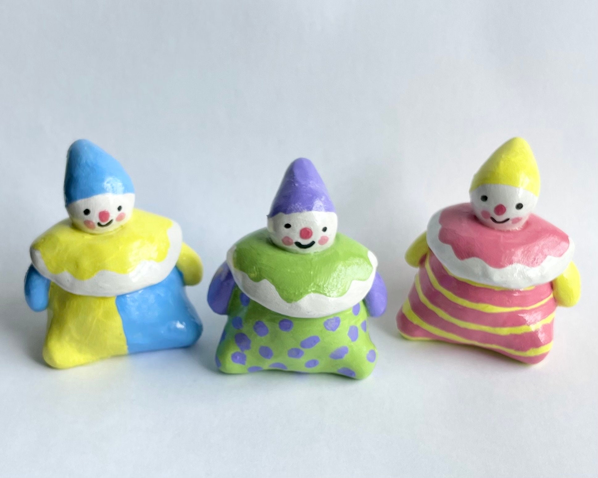Clown Figurines 2 Hand-painted Polymer Clay Clown Doll Sculptures - Etsy