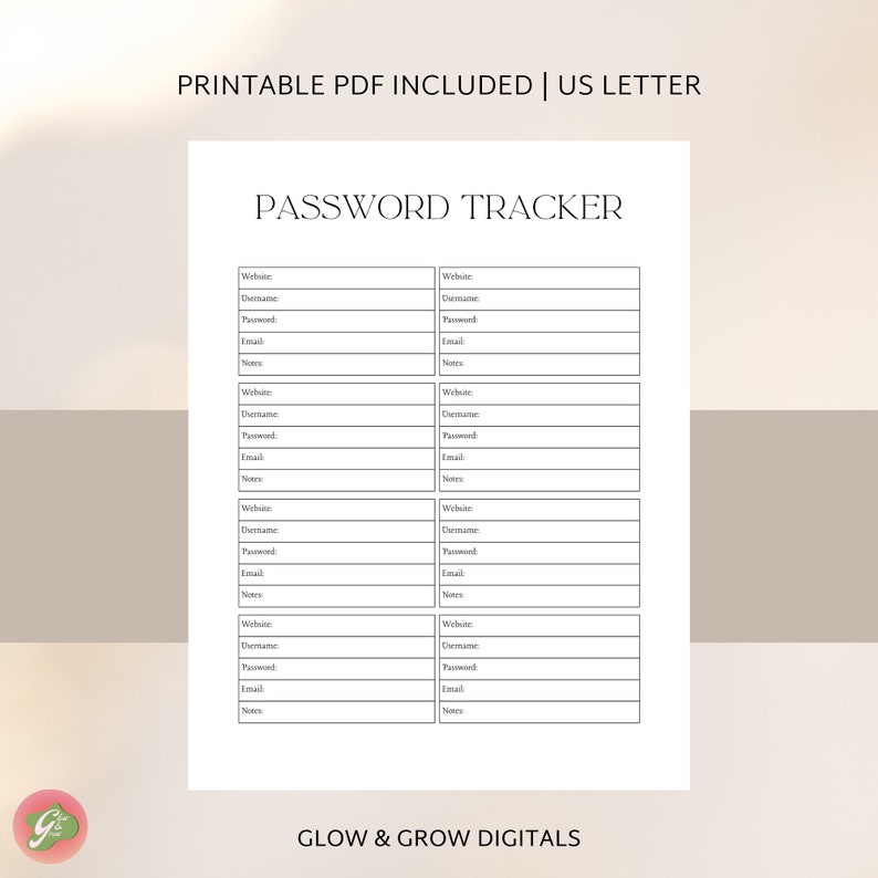 Digital Password Tracker Printable Password Log Password - Etsy