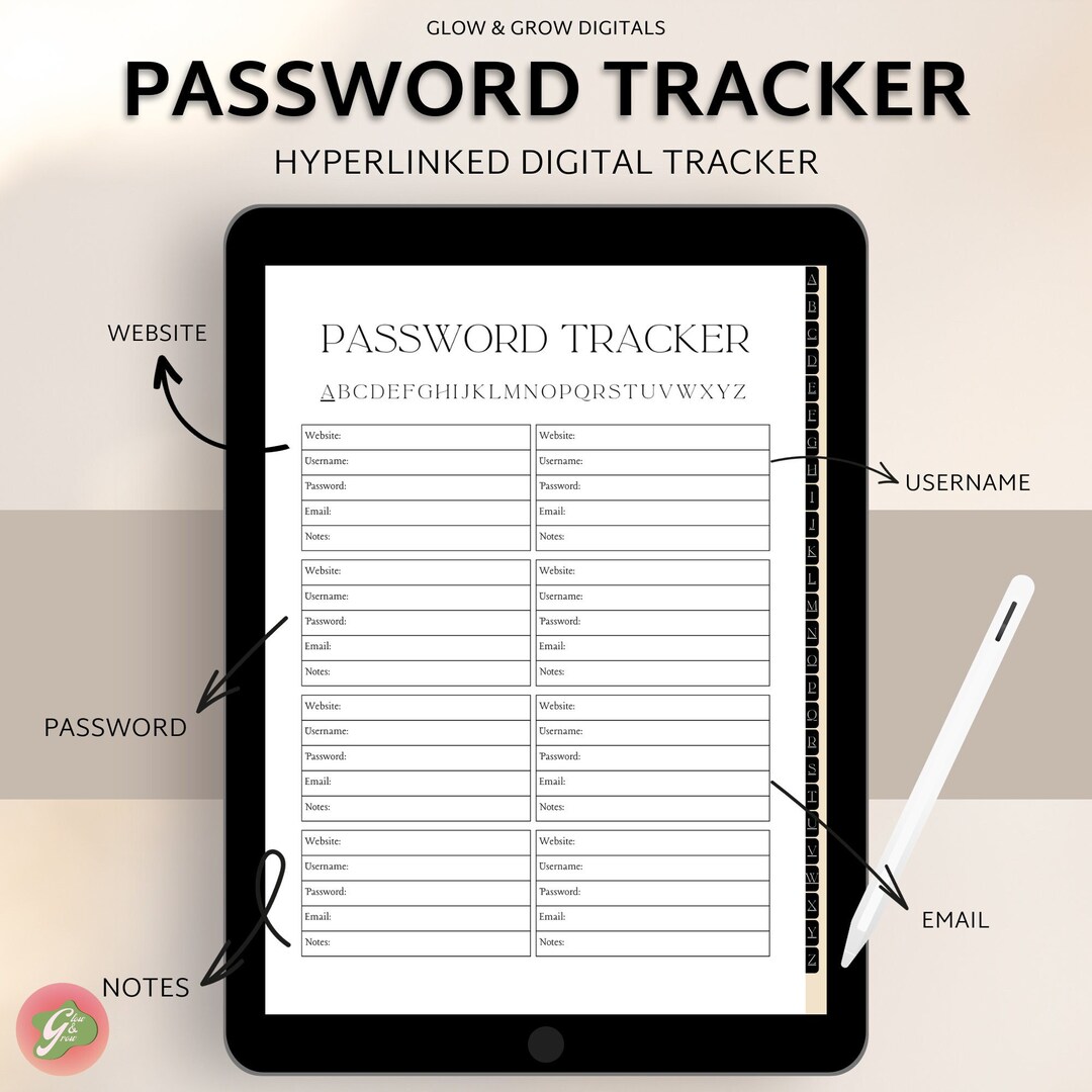 Digital Password Tracker, Printable, Password Log, Password Organizer ...