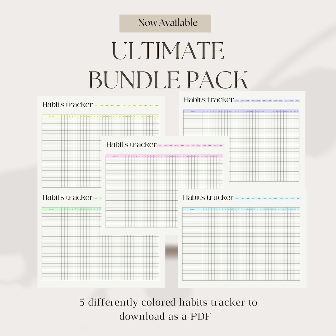Monthly Landscape Habit Tracker Printable 5 Colors, 30 Day Habit ...