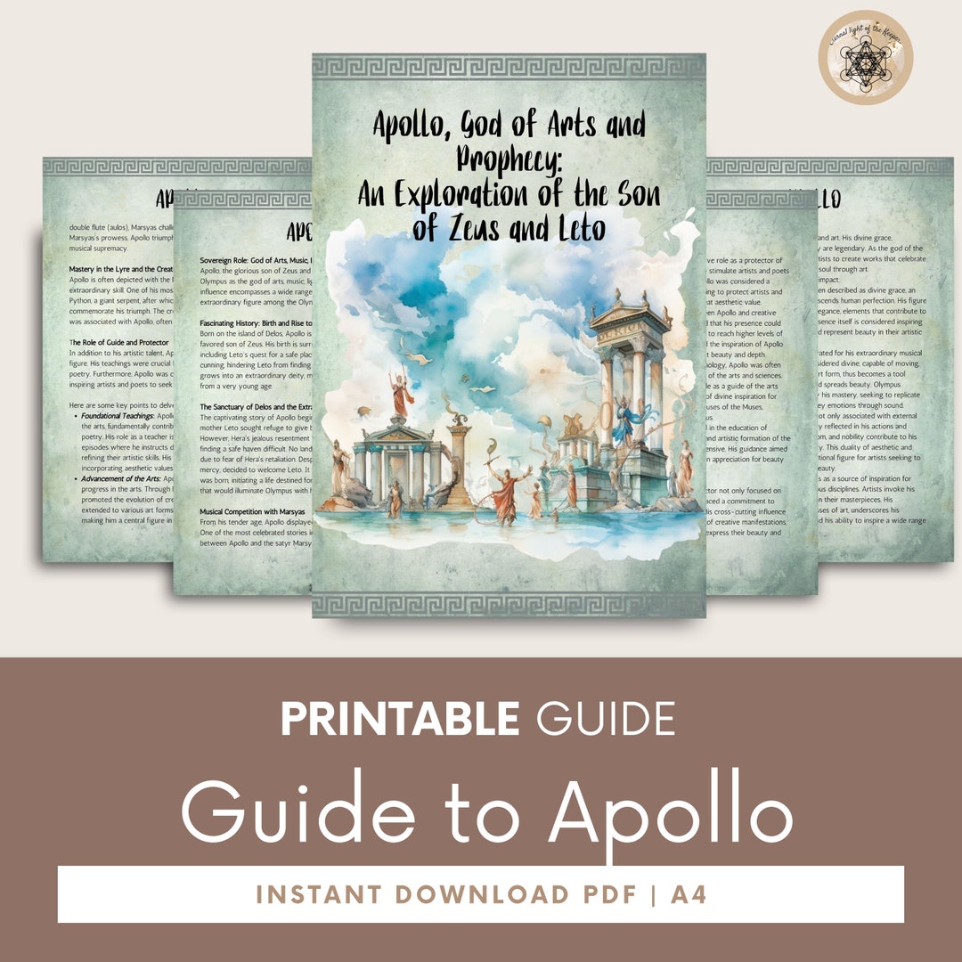 Apollo, God of Arts and Prophecy, Greek Mythology Guide (PDF, A4). - Etsy