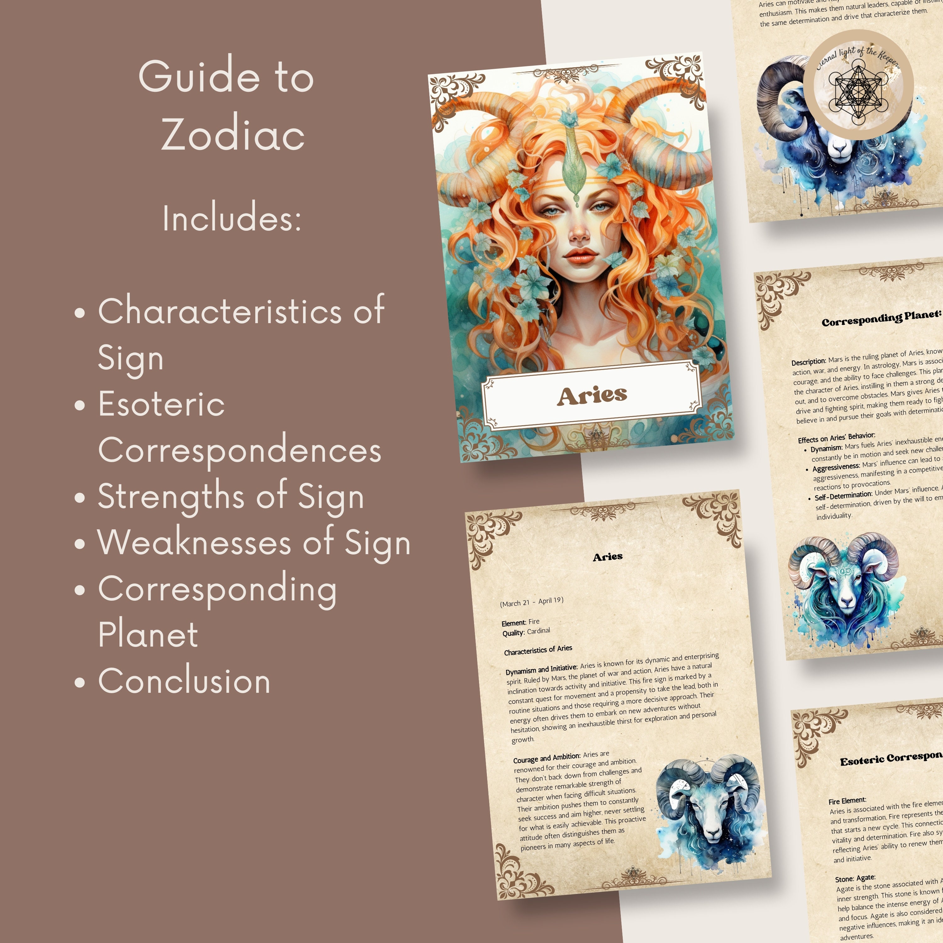 Aries Zodiac Sign Astrology Guide, Comprehensive Horoscope (printable ...