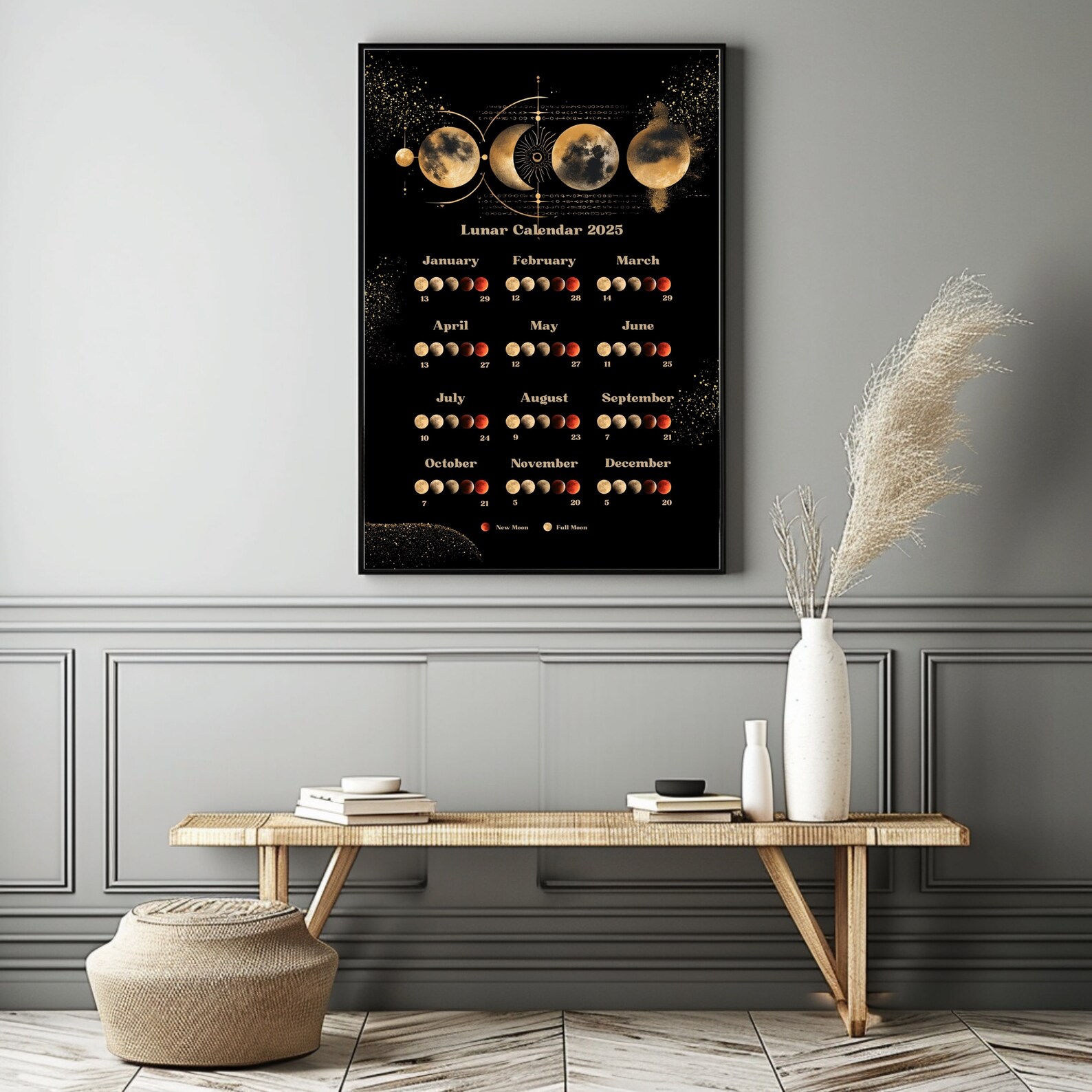Moon Calendar 2025, Lunar Calendar 2025, 2025 Calendar Printable, Moon ...