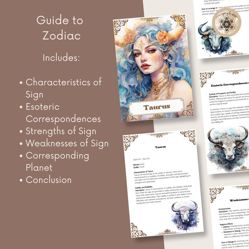 Taurus Zodiac Sign Astrology Guide, Horoscope Insights (printable A4 ...
