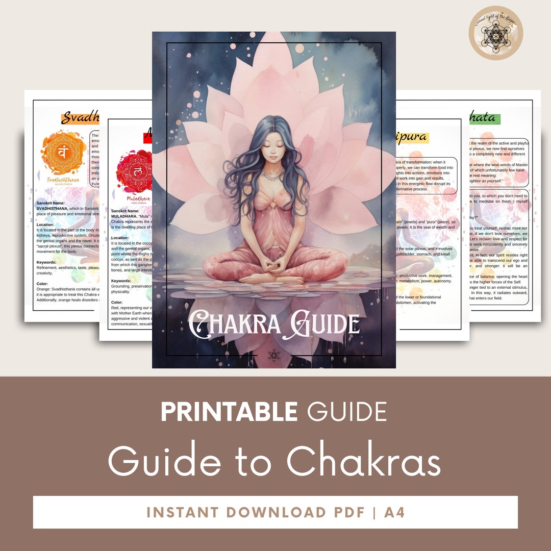 Guía de chakras imprimible Guía detallada en PDF A4 para siete chakras, equilibra tus centros de ...