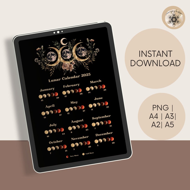 Moon Calendar 2025, Lunar Calendar 2025, 2025 Calendar Printable, Moon ...