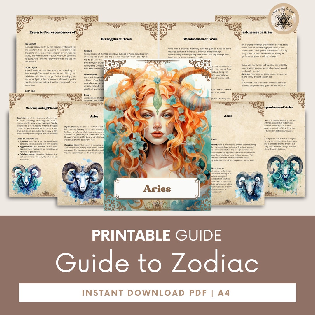 Aries Zodiac Sign Astrology Guide, Comprehensive Horoscope (printable ...