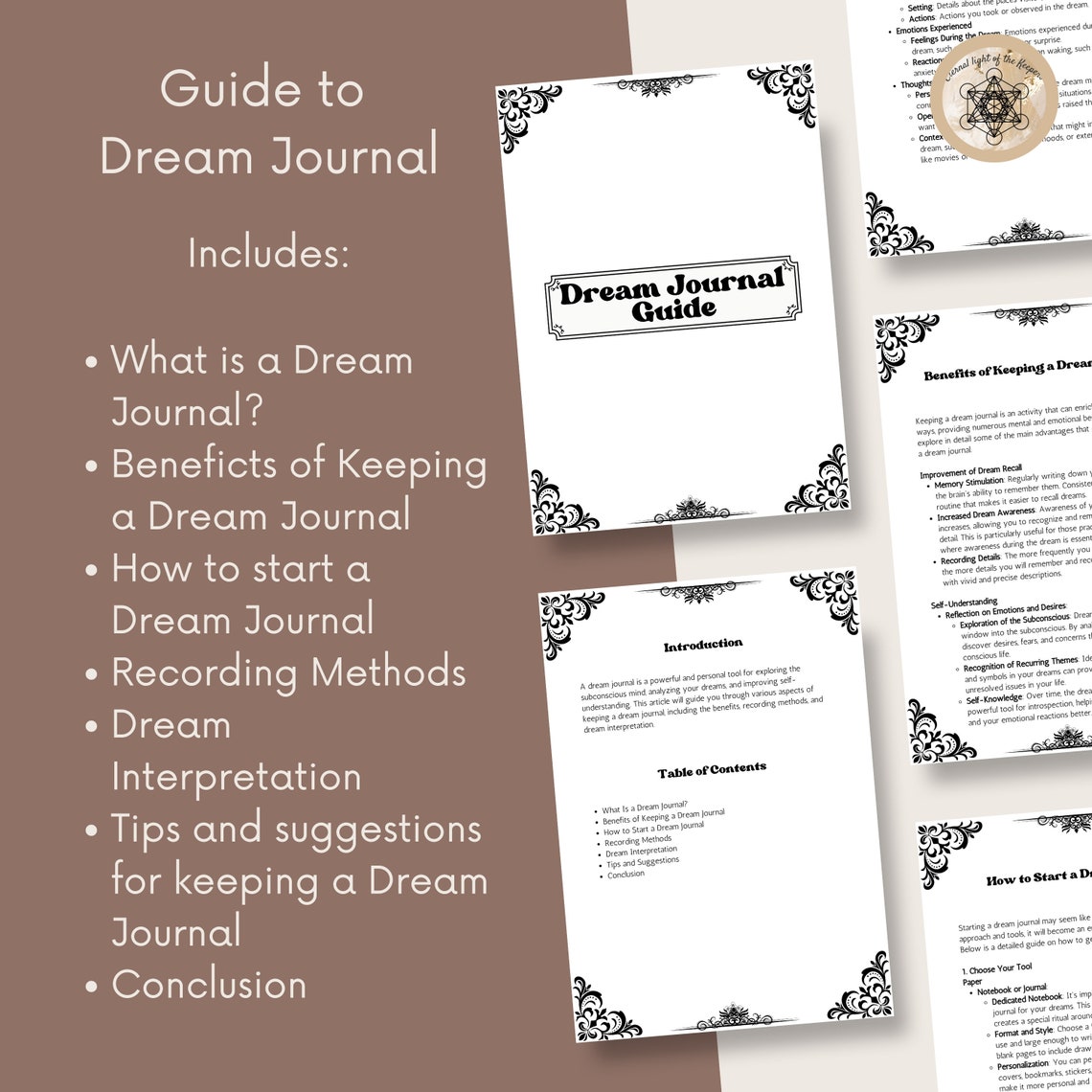 Dream Journal Guide – Self-care & Dream Interpretation (A4 Digital ...