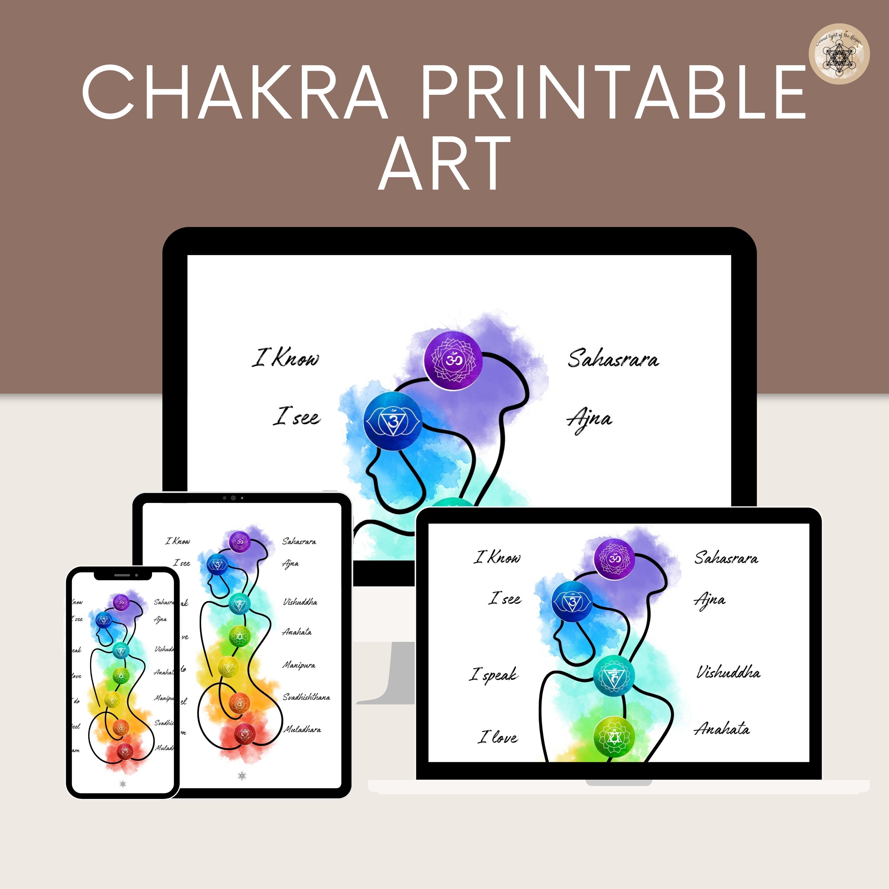 Printable Chakra Poster, 7 Chakras Yoga Artwork, Meditation & Energy ...