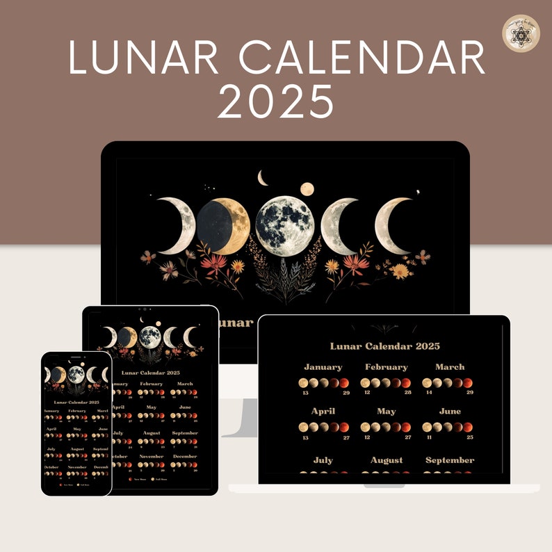 Moon Calendar 2025, Lunar Calendar 2025, 2025 Calendar Printable, Moon ...