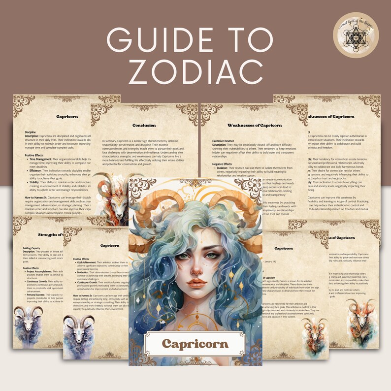 Capricorn Zodiac Sign Astrology Guide, Horoscope Insights (printable A4 ...