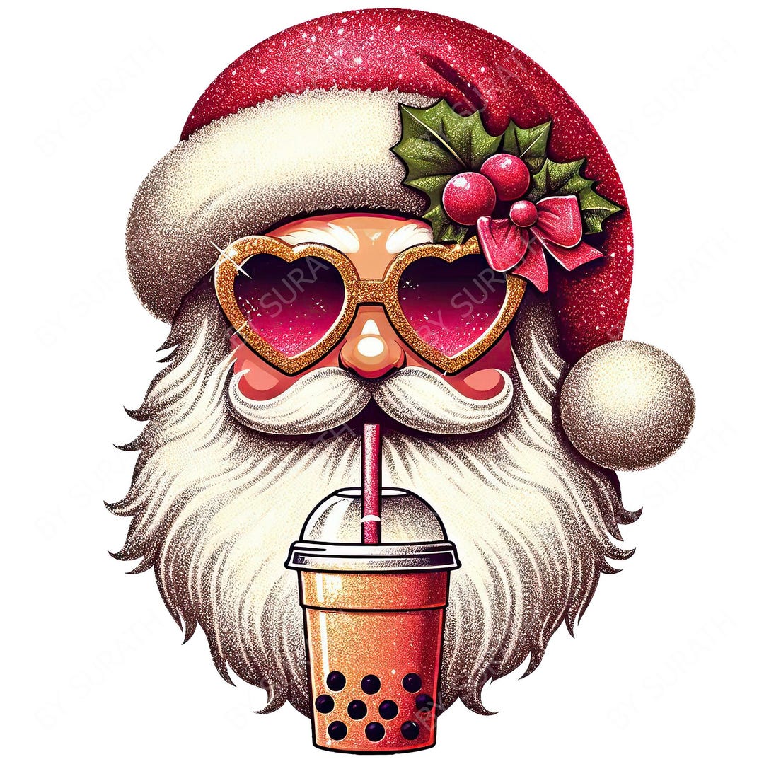 Santa Drink Bubble Tea PNG, Funny Santa Christmas Clipart, Digital ...