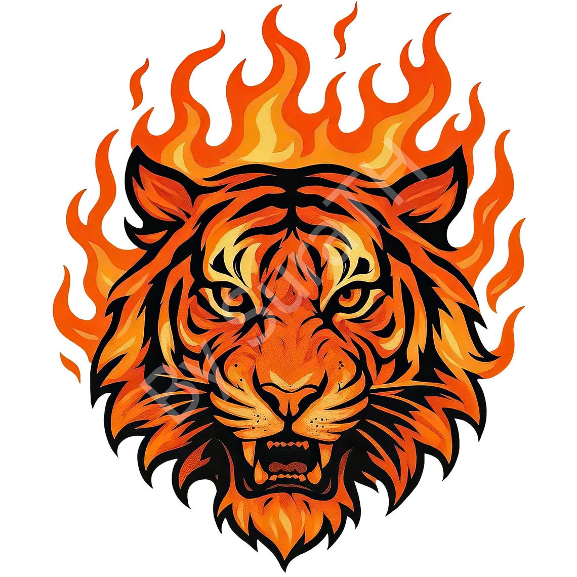 Flaming Tiger PNG: Fire Tiger Face Clipart, Sublimation (digital ...