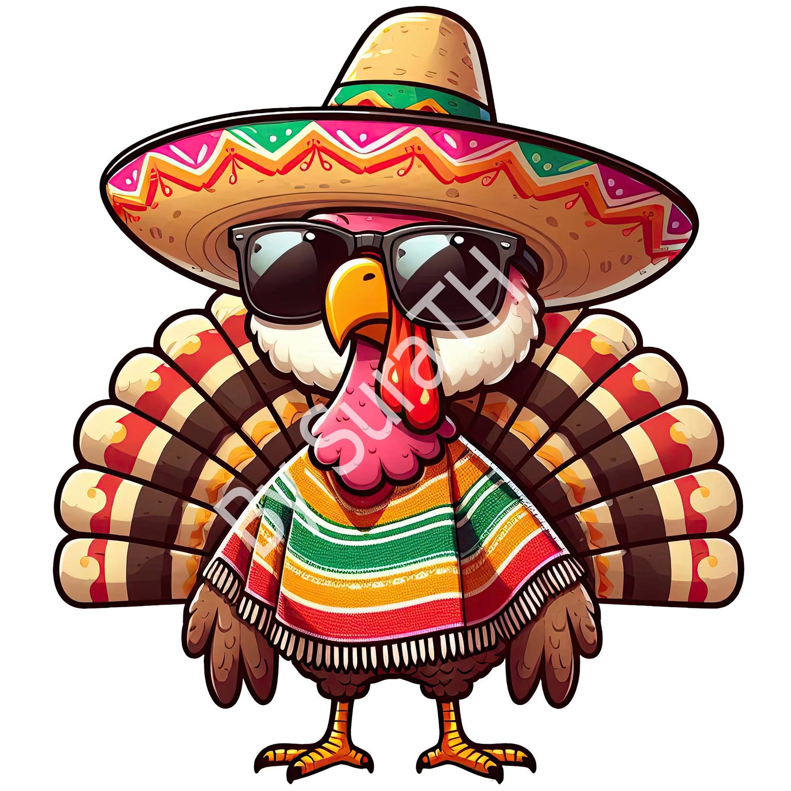 Funny Turkey Clipart, Mexican Poncho, Sombrero PNG (digital Download ...
