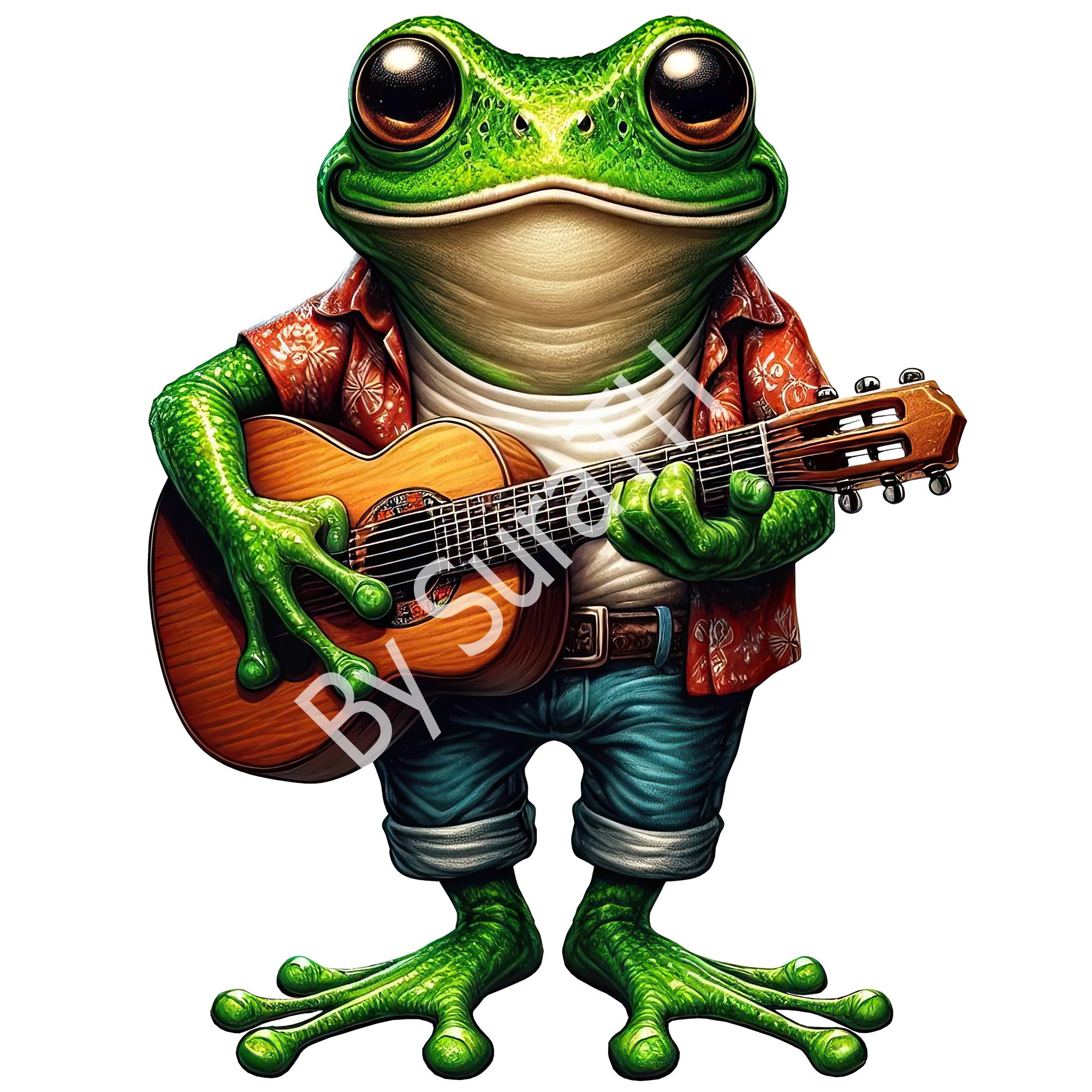 Frog Playing Guitar, 8 Frog PNG Bundle, Funny Frog PNG, Frog Guitar ...