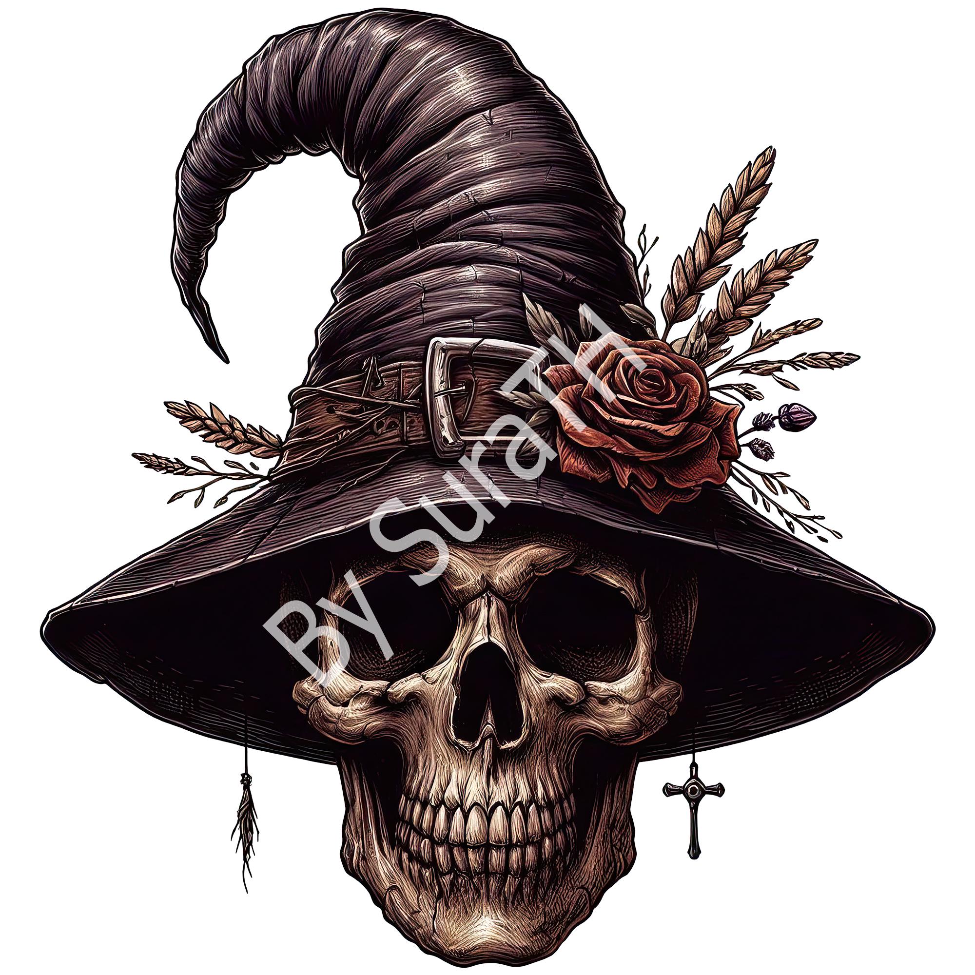 Witch Skull PNG, 4 Skull Halloween Clipart Bundle, Scary Skull PNG ...