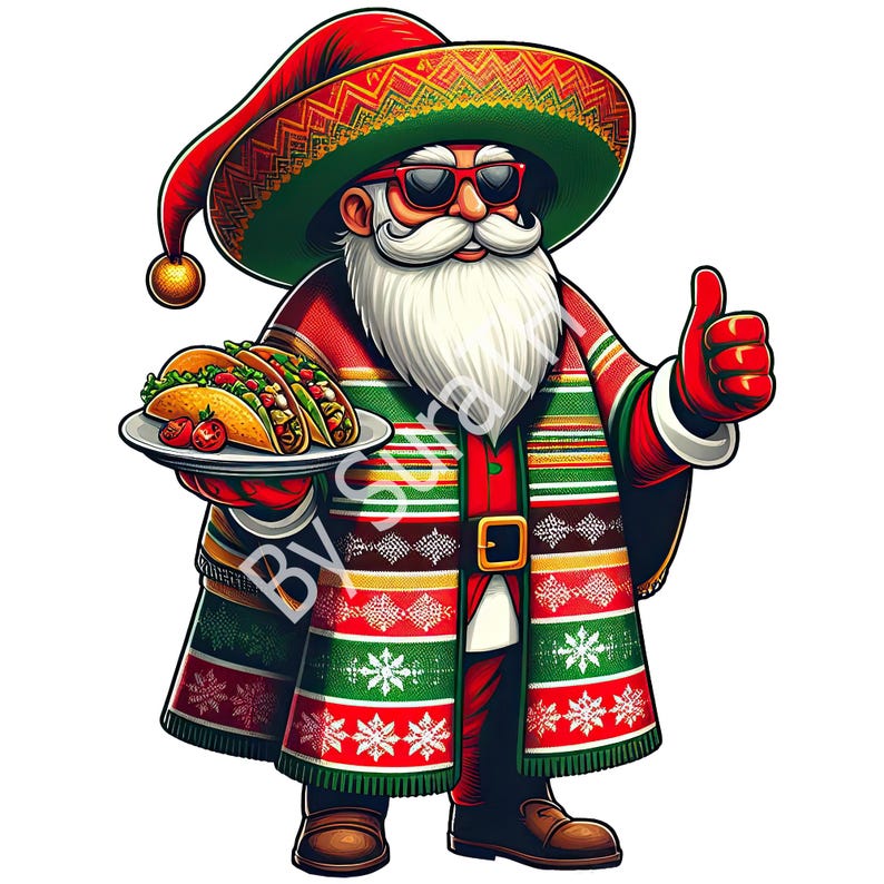 Mexican Santa PNG, Feliz Navidad, Santa With Tacos (digital Download ...