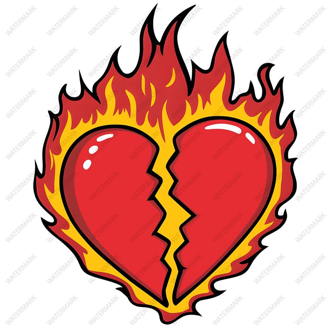 Broken Heart on Fire PNG, Broken Heart Clipart, Fire Heart, Heart on ...