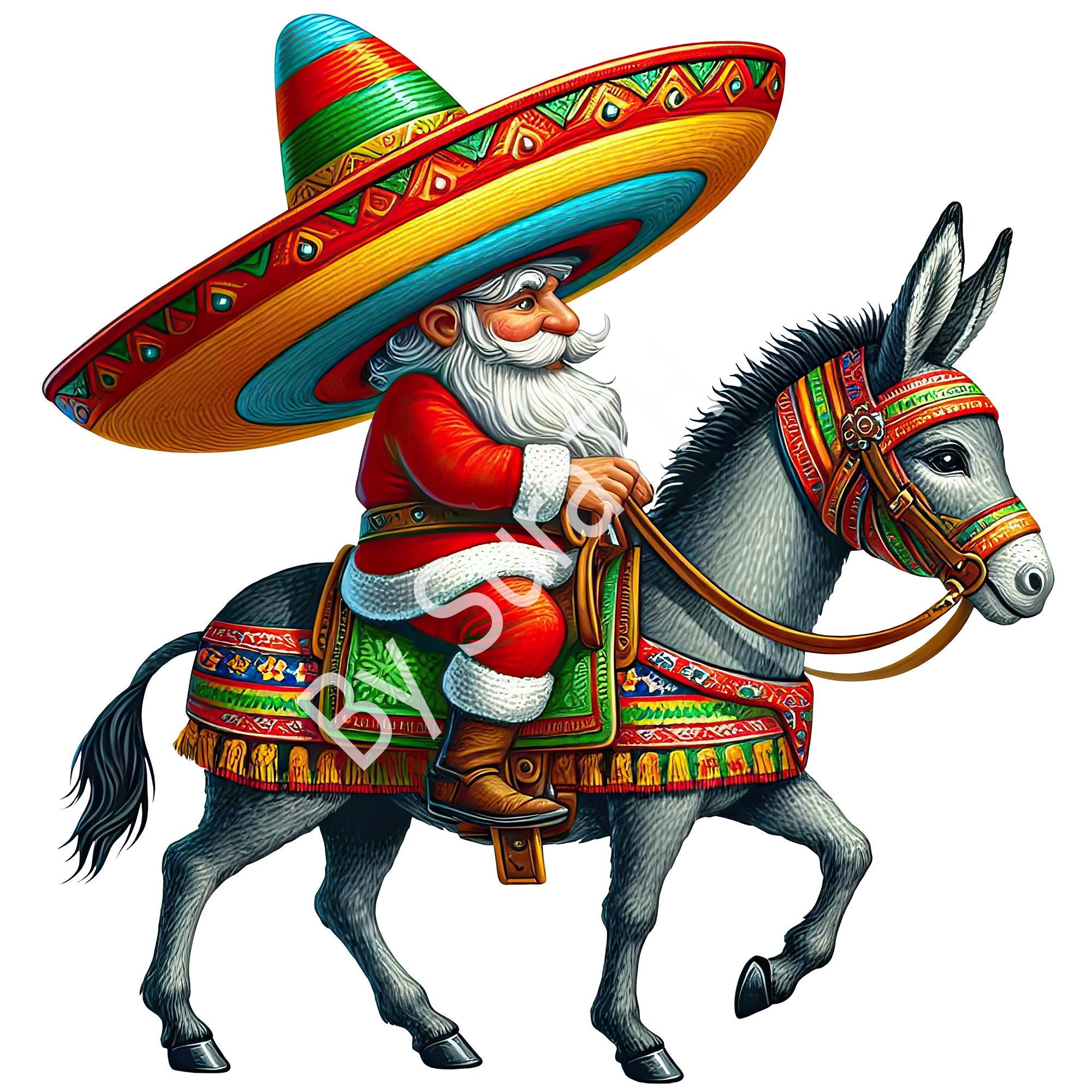 Mexican Santa Riding Donkey PNG, Mexican Christmas Clipart, Funny Santa ...