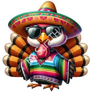 Funny Turkey Clipart, Mexican Poncho, Sombrero PNG (digital Download ...