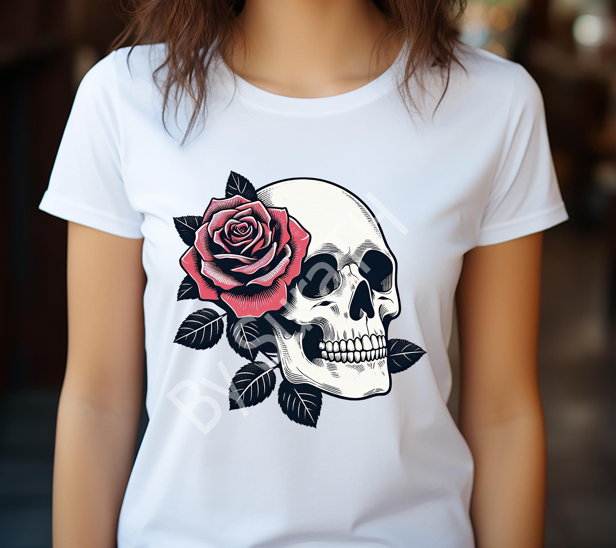 Skull Rose Flower PNG, Floral Skull PNG, Skull Clipart, Scary Skull ...