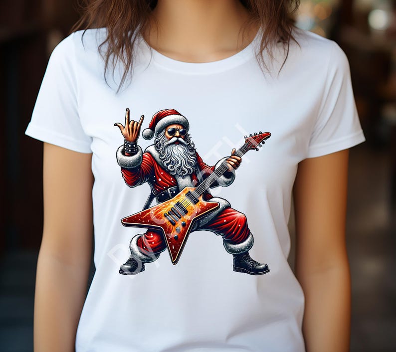 Rock & Roll Santa PNG, Guitar, Funny Christmas Clipart (digital ...