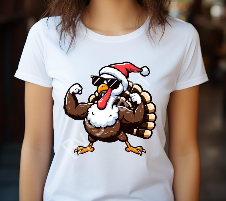 Funny Turkey With Santa Hat PNG, Flexing Turkey Clipart (digital ...