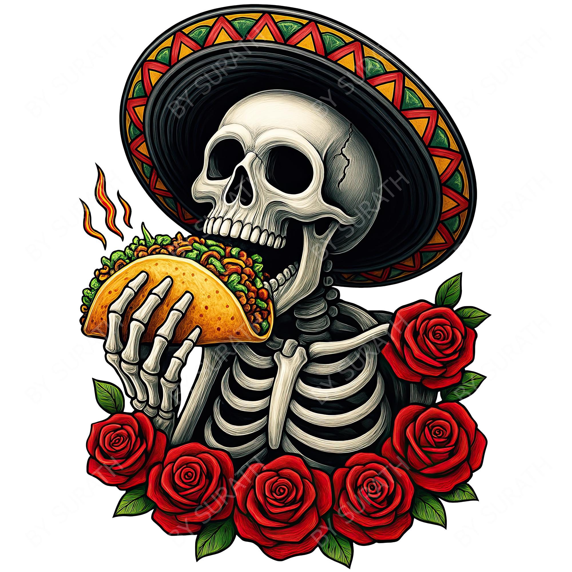 Skeleton Eating Taco PNG, Mexican Skull, Halloween, Day of the Dead ...