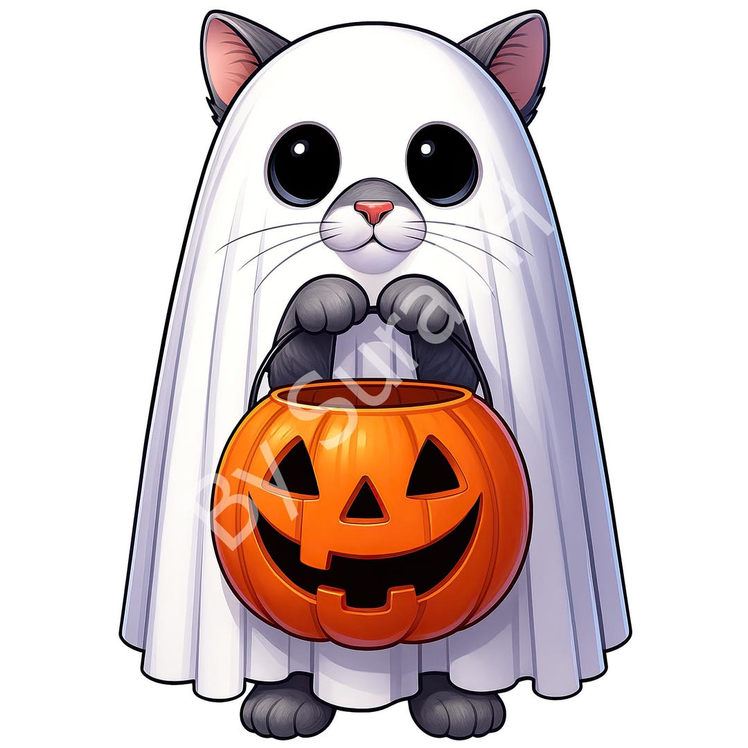 Cat Ghost Halloween PNG: Funny Clipart for Sublimation (digital ...